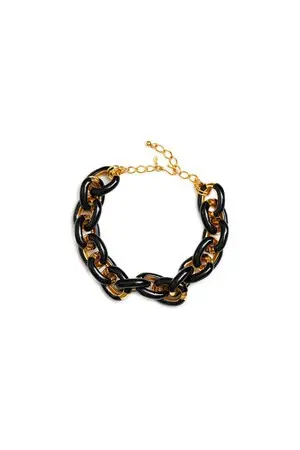 KENNETH JAY LANE Polished & Black Enamel Link Necklace - Gold