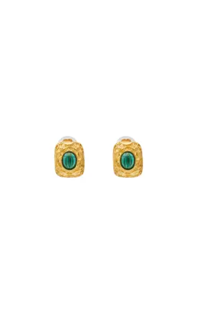 KENNETH JAY LANE Emerald Stone Clip-on Earrings - Gold