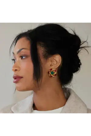 KENNETH JAY LANE Ruby And Emerald Cabochon Clip On Earrings