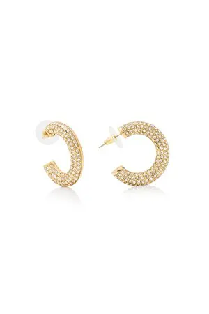 KENNETH JAY LANE Polished & Crystal Hoop Earrings - Gold