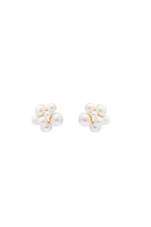KENNETH JAY LANE Polished & Pearl Cluster Clip Earrings - Gold