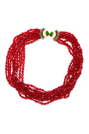 KENNETH JAY LANE Ruby Bead & Gemstone Necklace - Gold