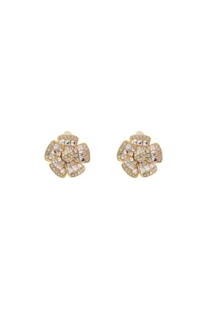 KENNETH JAY LANE Tone Flower Clip On Earrings With Rhinestones - Gold