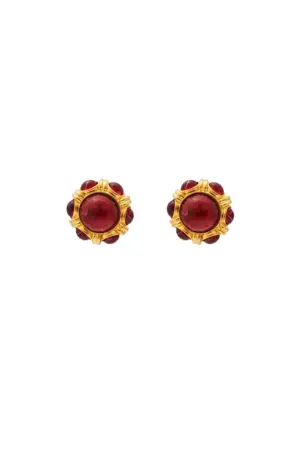 KENNETH JAY LANE Ruby Cabochon Clip On Earrings - Gold