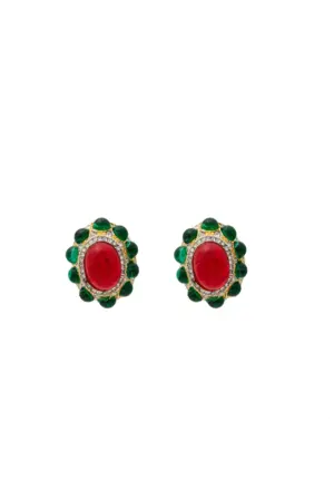 KENNETH JAY LANE Emerald & Ruby Oval Clip Earrings - Natural