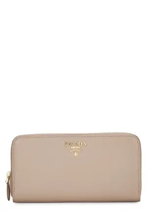 Prada Saffiano Zip Around Wallet - Beige
