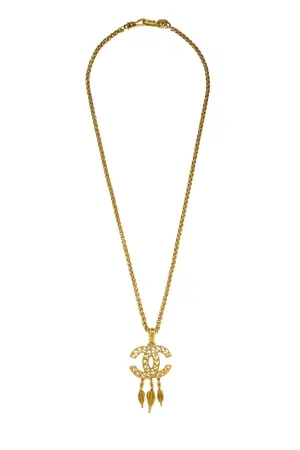 Chanel Cc Fretwork Dangle Necklace - Gold