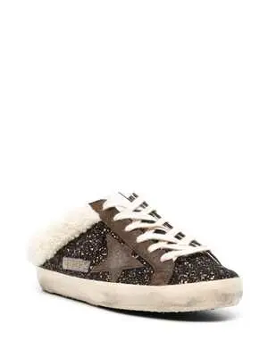 GOLDEN GOOSE Super-star Glitter Mules - Brown