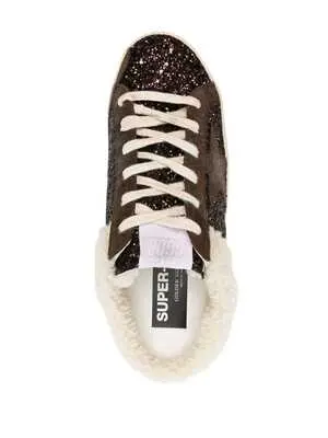 GOLDEN GOOSE Super-star Glitter Mules - Brown