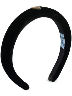 Prada Triangle Logo Velvet Headband - Black