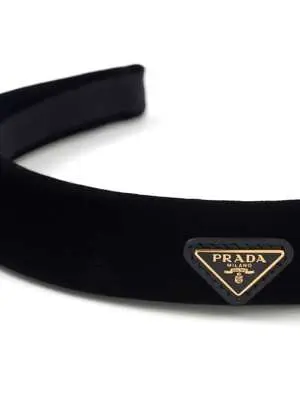 Prada Triangle Logo Velvet Headband - Black