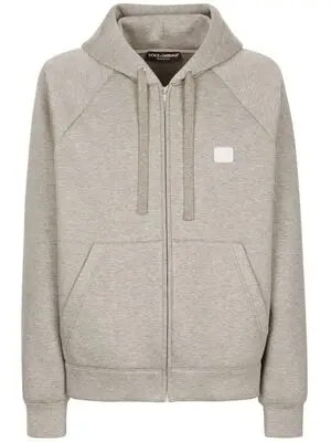 Dolce & Gabbana Logo-appliqué Zip-up Hoodie - Grey