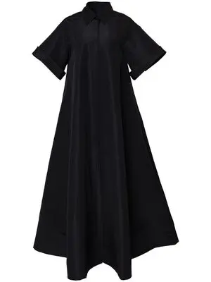 Carolina Herrera Short-sleeve Silk Shirt Gown - Black