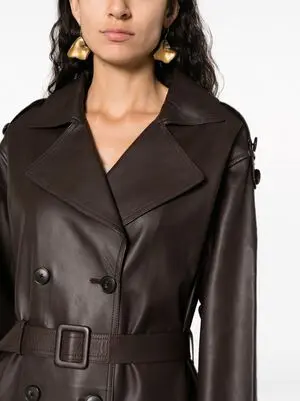 YVES SALOMON Double-breasted Leather Trench Coat