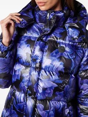 Philipp Plein Floral-print Feather-down Jacket - Blue