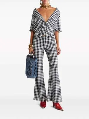 Etro Gingham-check Flared Trousers - Blue