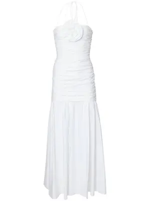Carolina Herrera Floral-appliqué Ruched Maxi Dress - White