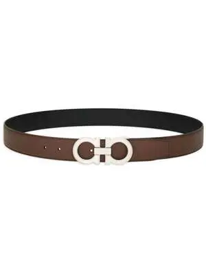 FERRAGAMO Gancini Buckle Reversible Leather Belt - Brown