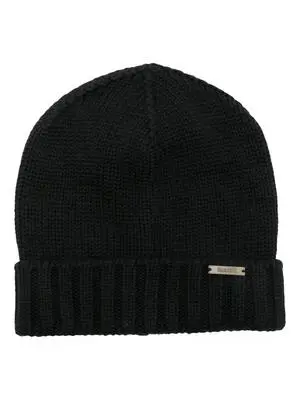 MOORER Logo Plaque Virgin Wool Beanie - Black