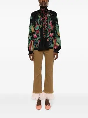 La DoubleJ Feather-trim Cropped Jeans