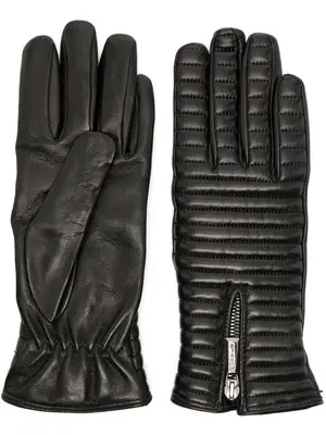 MOORER Quilted Leather Gloves - Black