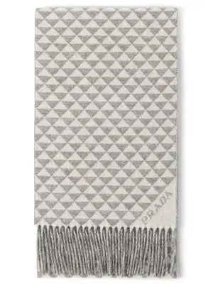Prada Symbole Reversible Wool-cashmere Scarf - Grey