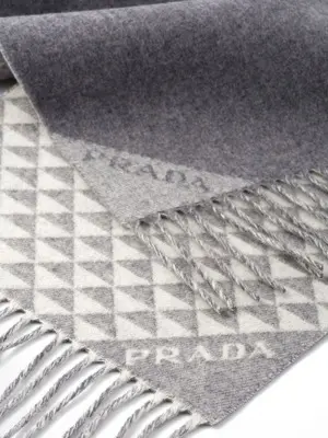 Prada Symbole Reversible Wool-cashmere Scarf - Grey