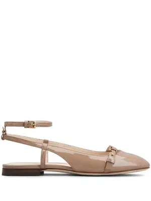 TOD'S Logo-plaque Leather Ballerina Shoes - Neutrals