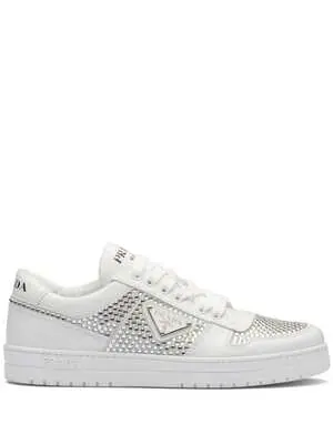 Prada Crystal-embellished Leather Sneakers - White
