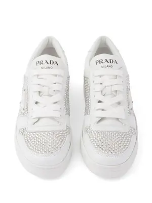 Prada Crystal-embellished Leather Sneakers - White