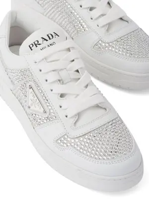 Prada Crystal-embellished Leather Sneakers - White