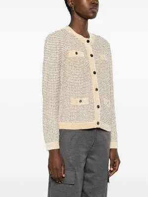 Tory Burch Metallic-thread Striped Cardigan - Neutrals