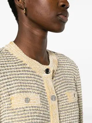 Tory Burch Metallic-thread Striped Cardigan - Neutrals