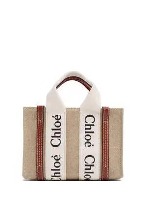 Chloé Mini Woody Canvas Top Handle Bag - Beige,tan