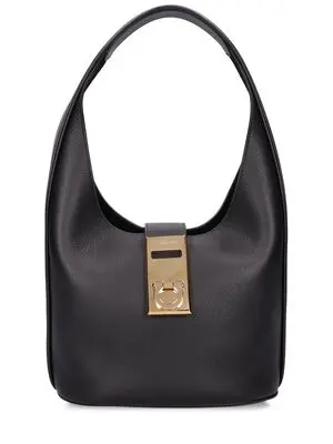 FERRAGAMO Medium Leather Hobo Shoulder Bag - Black
