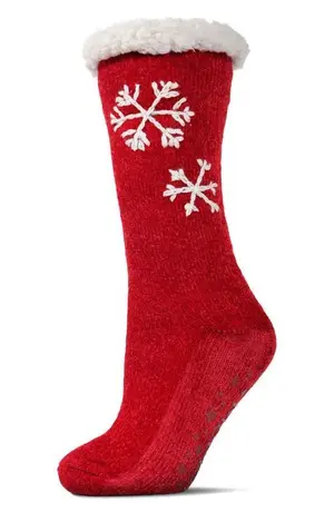 MEMOI Sweet Snowflake Fleece-lined Crew Socks - Red