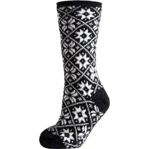 MEMOI Holiday Snowflake Fleece Lined Crew Socks - Black