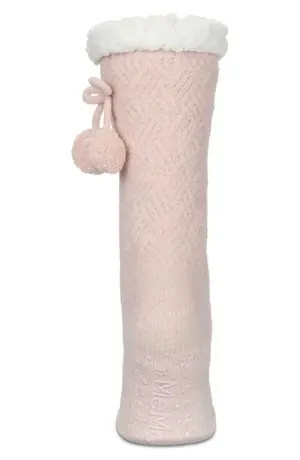 MEMOI Pompom Fleece Lined Slipper Socks