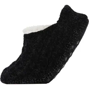 MEMOI Cable Chenille Fleece-lined Slipper Socks - Black