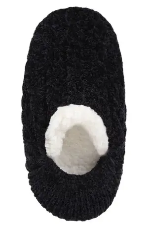 MEMOI Cable Chenille Fleece-lined Slipper Socks - Black