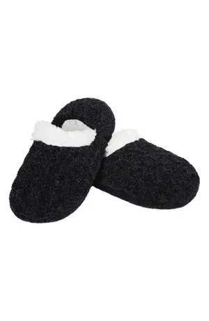 MEMOI Cable Chenille Fleece-lined Slipper Socks - Black