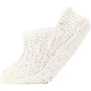 MEMOI Cable Chenille Fleece-lined Slipper Socks - Ivory