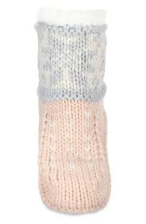 MEMOI Snowflake Border Slipper Socks - Blush