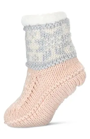 MEMOI Snowflake Border Slipper Socks - Blush