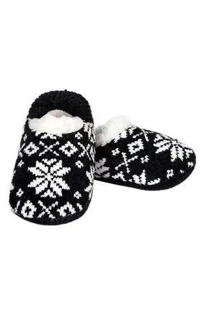 MEMOI Nordic Pattern Fleece-lined Slipper Socks - Black