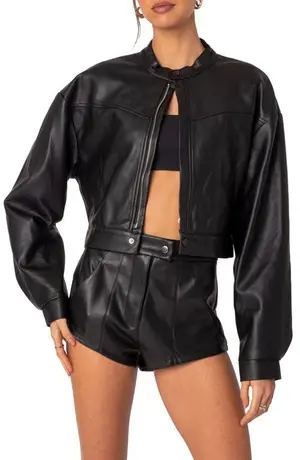 EDIKTED Ramona Crop Faux Leather Jacket