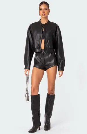 EDIKTED Ramona Crop Faux Leather Jacket