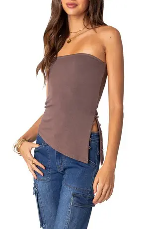 EDIKTED Silvia Asymmetric Strapless Top