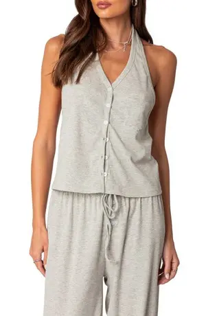 EDIKTED Rosanna Halter Neck Rib Pajama Top