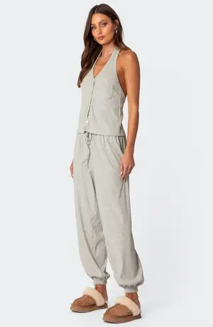 EDIKTED Rosanna Halter Neck Rib Pajama Top